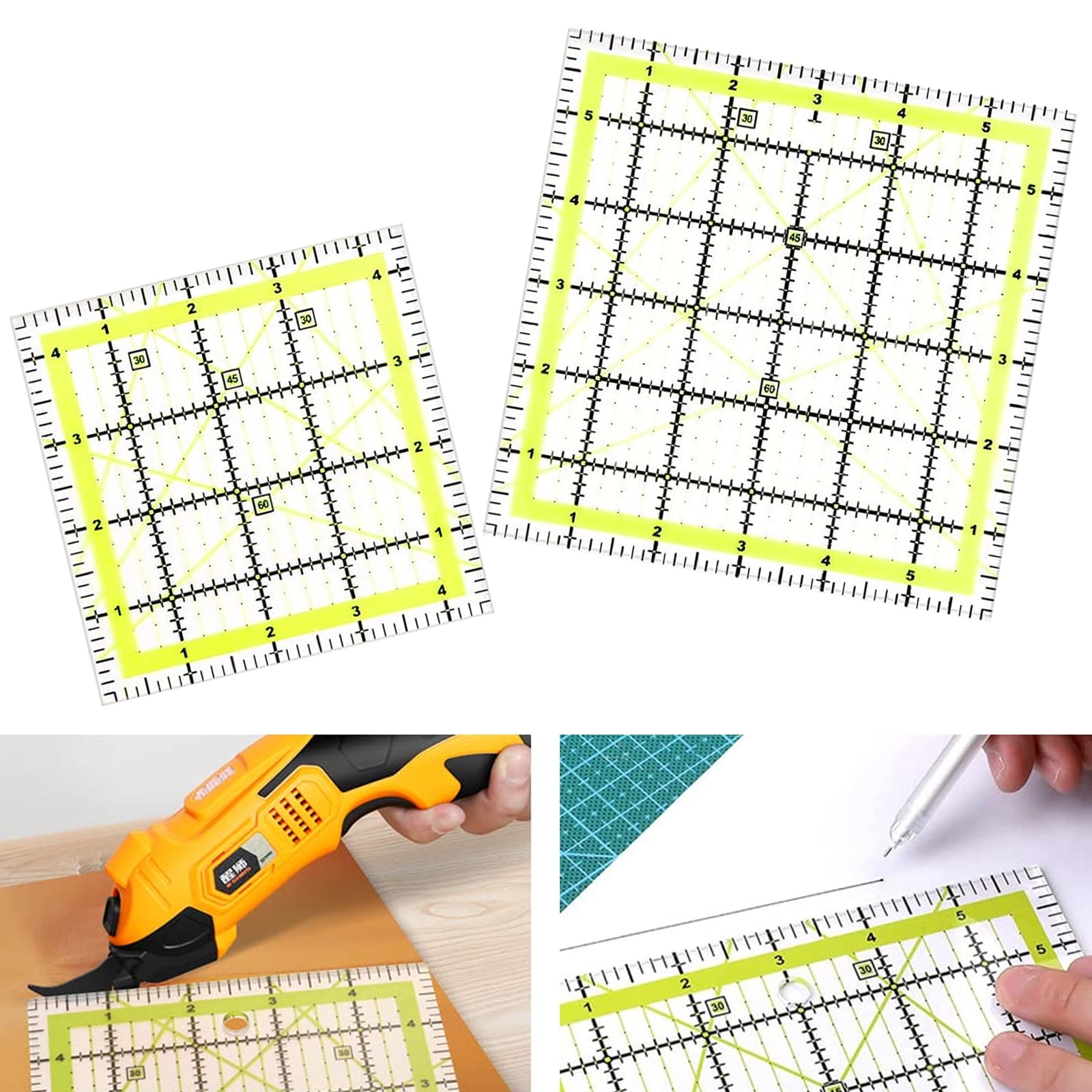 2 Pcs Square Quilting Ruler, 4.5Inch & 6 Inch Acrylic Fabric Cutting ...