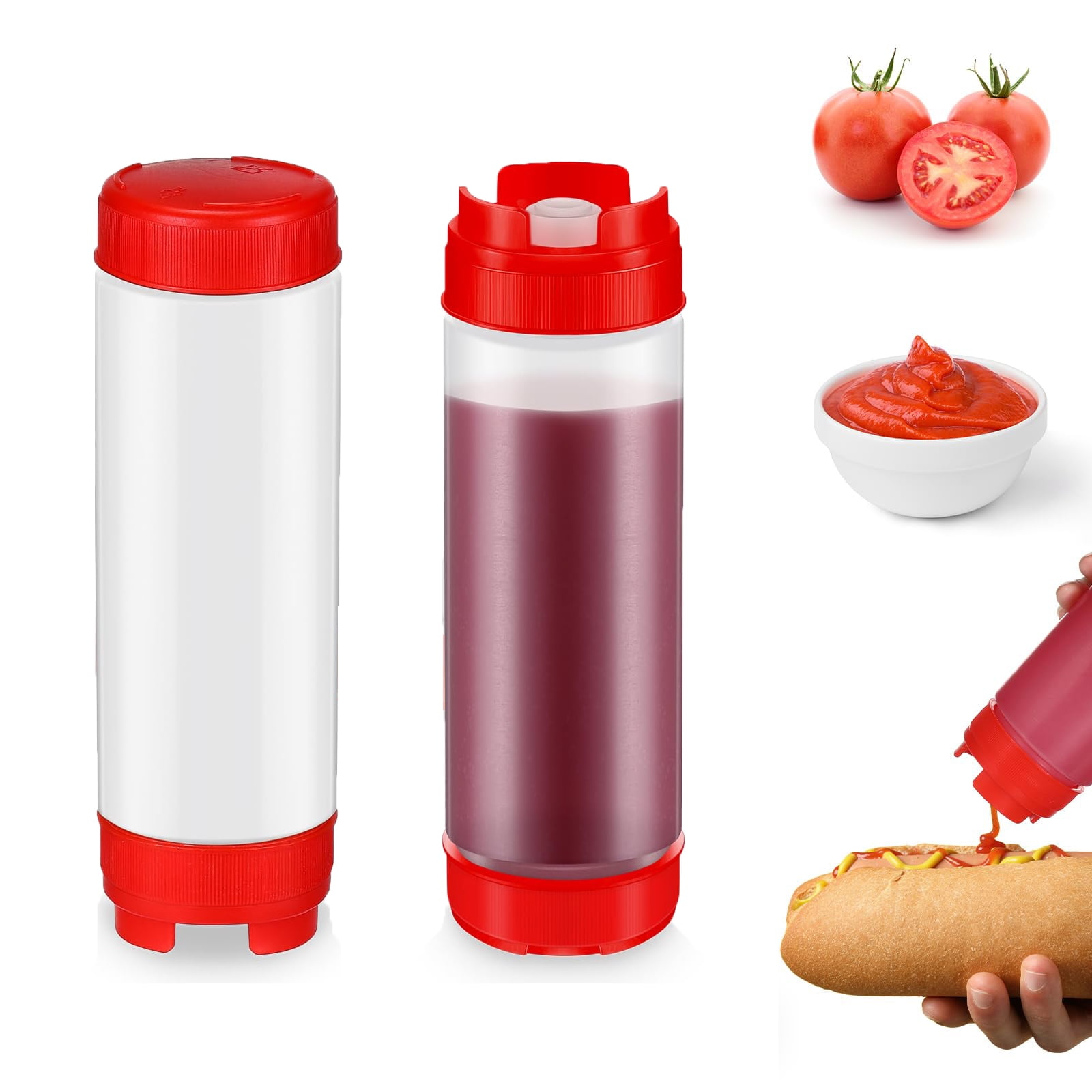 2 Pcs Squeeze Bottles Refillable 20 oz, Inverted Plastic Tip Large ...