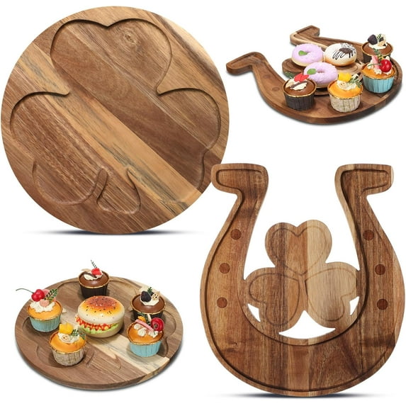 2 Pcs St. Patrick's Day Plate Acacia Wooden Shamrock Cutting Board ...
