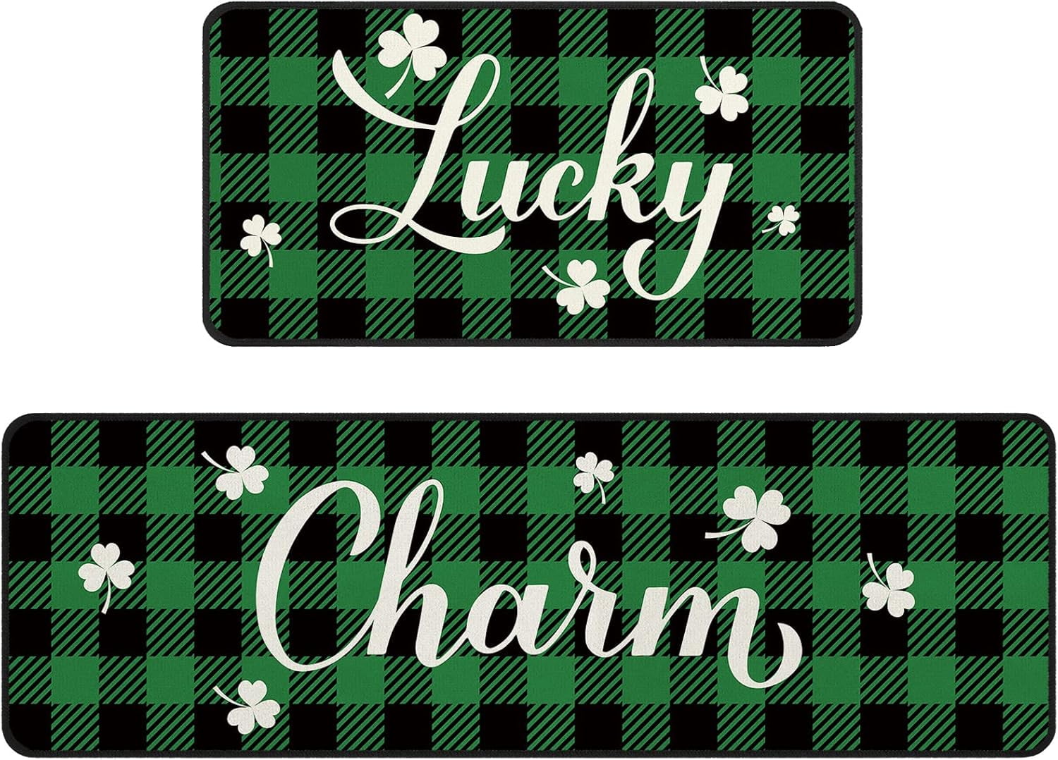 2 Pcs St. Patricks Day Kitchen Rug Set Irish Buffalo Plaid Shamrock ...