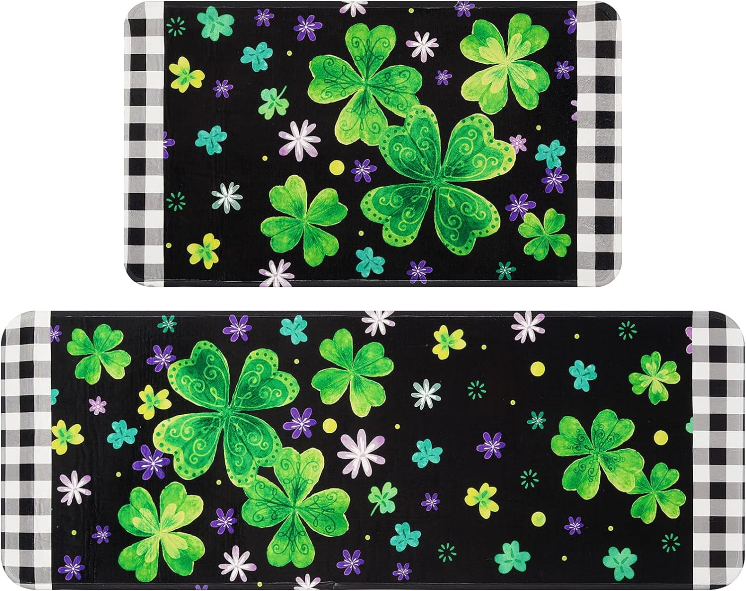 2 Pcs St Patricks Day Kitchen Rugs Set, Green Shamrock Kitchen Area Rug ...