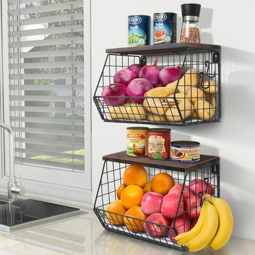 TINANA Stackable Fruit Baskets with Bamboo Lid: 3 Pack Hanging Fruit ...
