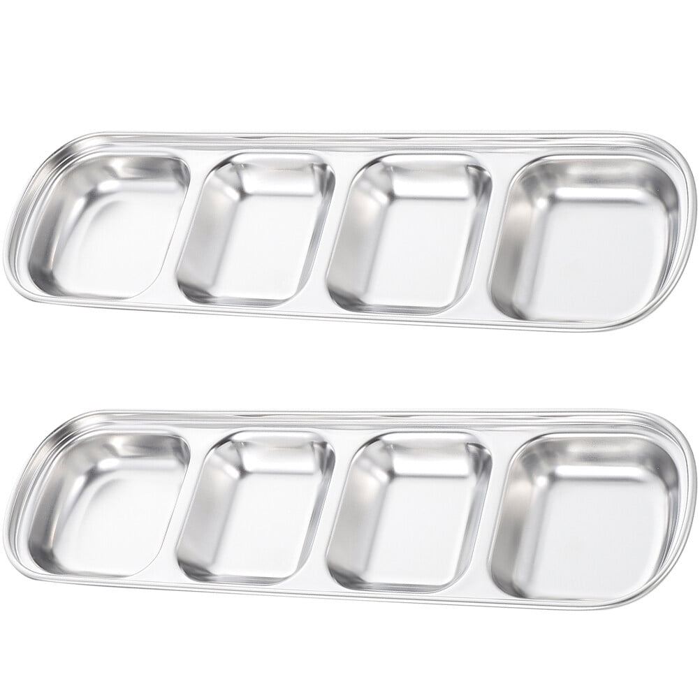 2 Pcs Stainless Steel 4 Compartments Condiments Containers Mini Saucer ...
