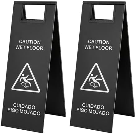 2 Pcs Stainless Steel Caution Wet Floor Sign, 23.6in Caution Bilingual ...