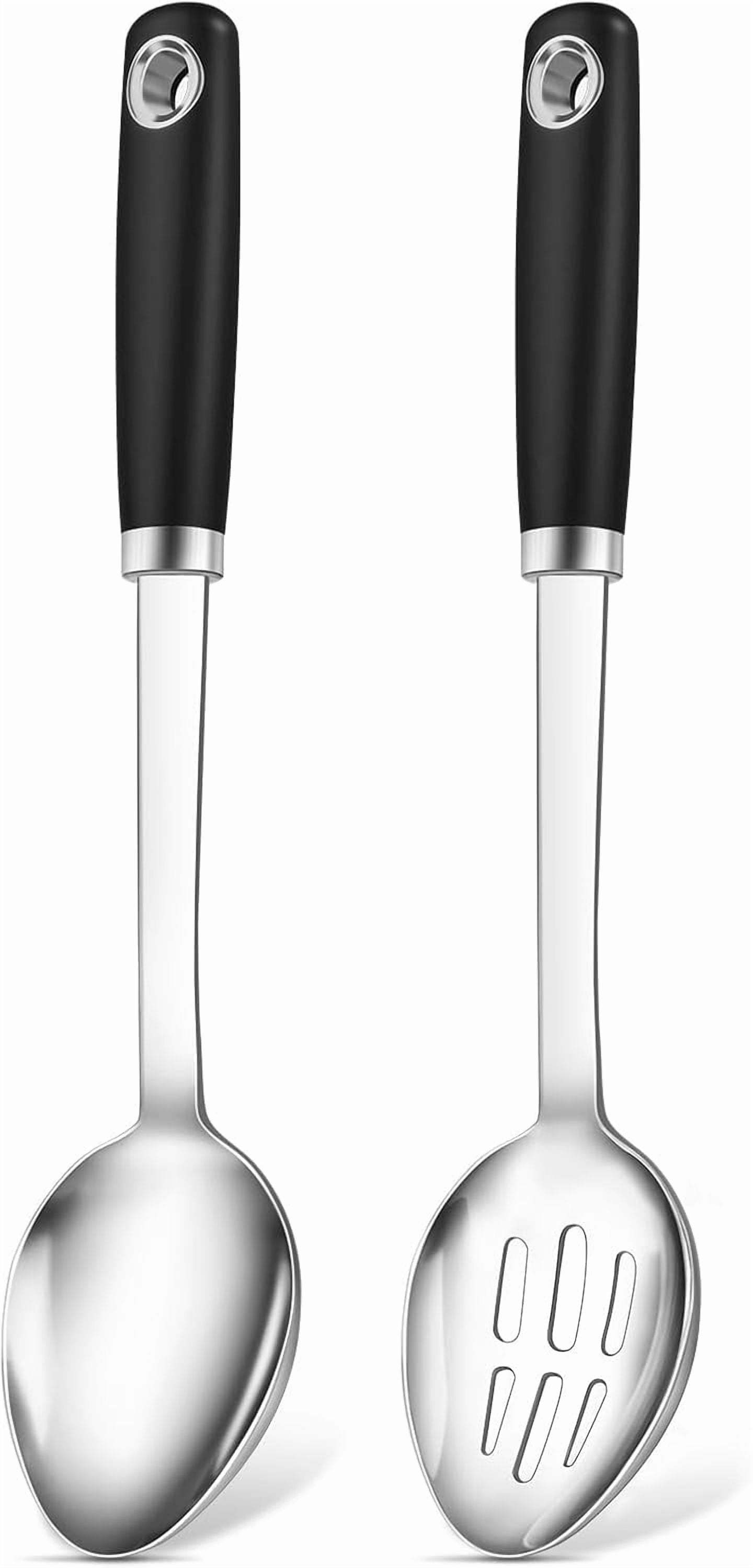 2 Pcs Stainless Steel Cooking Spoons Set, Solid & Slotted Metal Serving ...