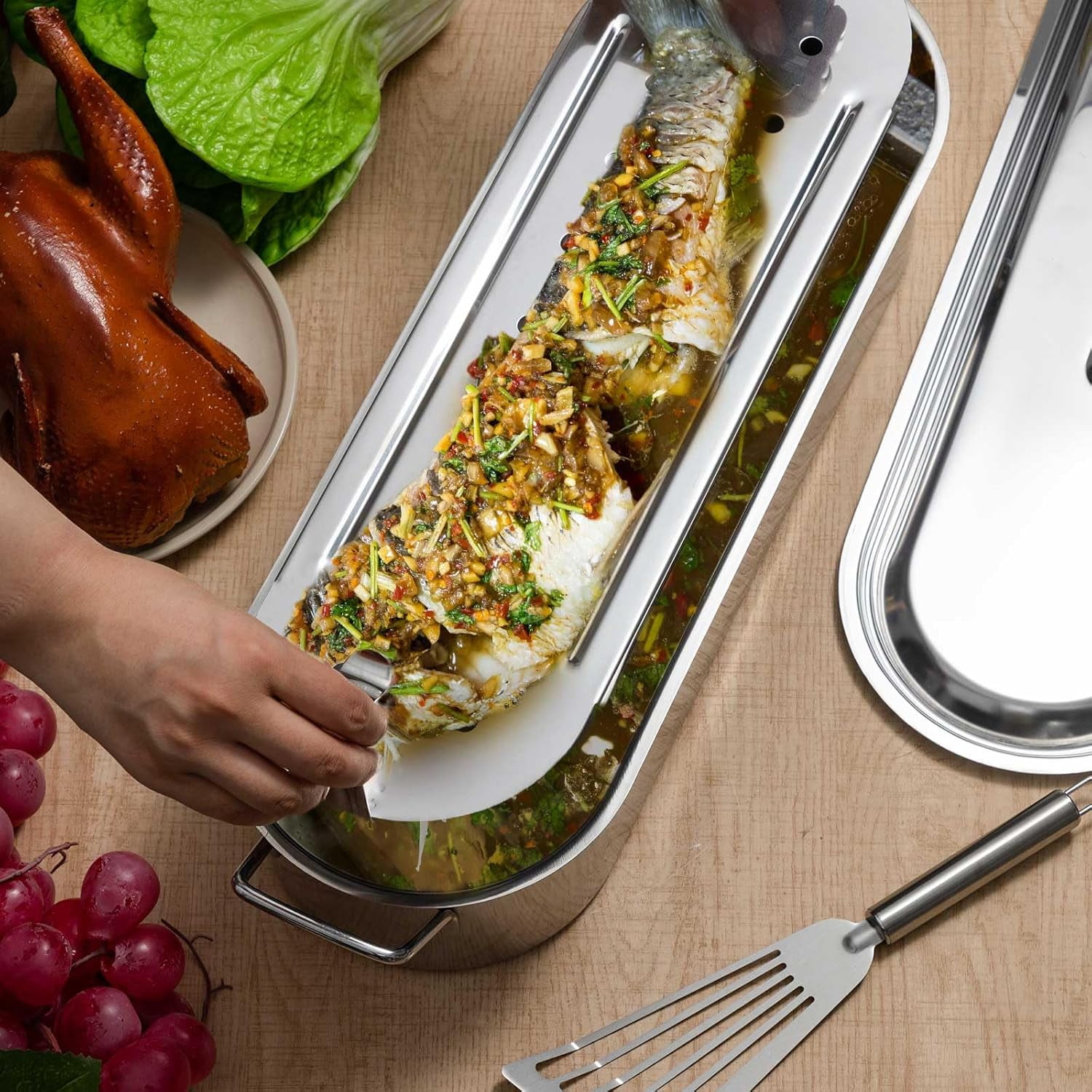 2 Pcs Stainless Steel Endurance Collection Fish Poaching Set, 20 Inch ...