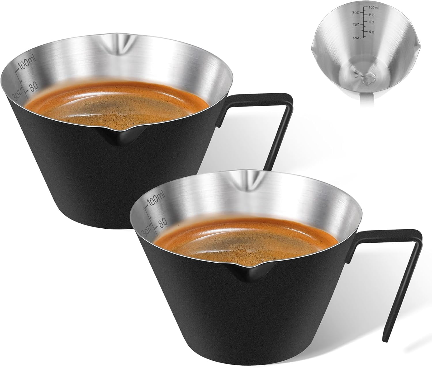 2 Pcs Stainless Steel Espresso Cups with Handle, Double Spout Metal ...