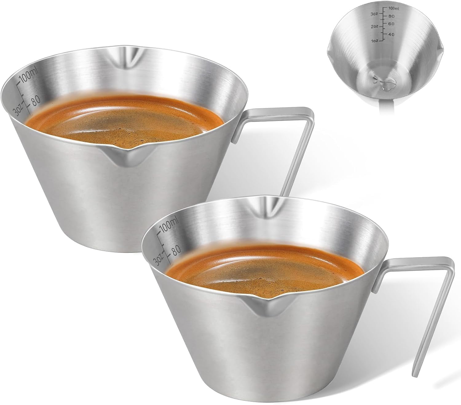 2 Pcs Stainless Steel Espresso Cups with Handle, Double Spout Metal ...