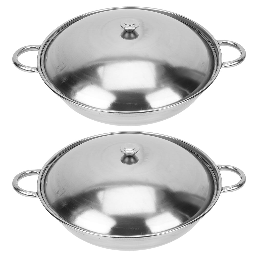 2 Pcs Stainless Steel Griddle Cooking Pot Metal Pan Baking Wok Set ...