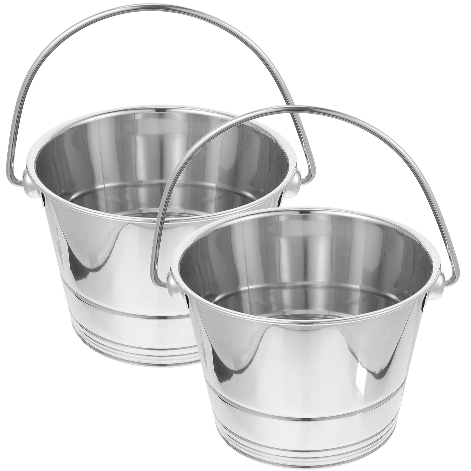 2 Pcs Stainless Steel Ice Bucket Water Barrels Pail Storage Shelves ...