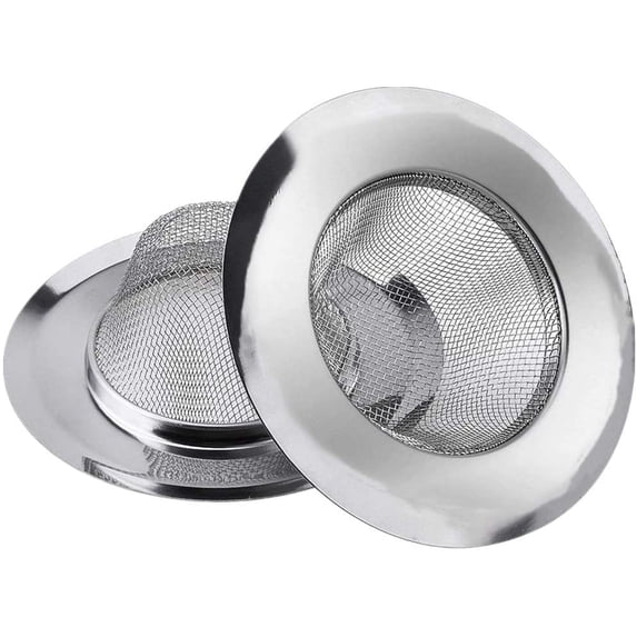 2 Pcs Stainless Steel Kitchen Mesh Silver Sink Strainer Large Wide Rim ...