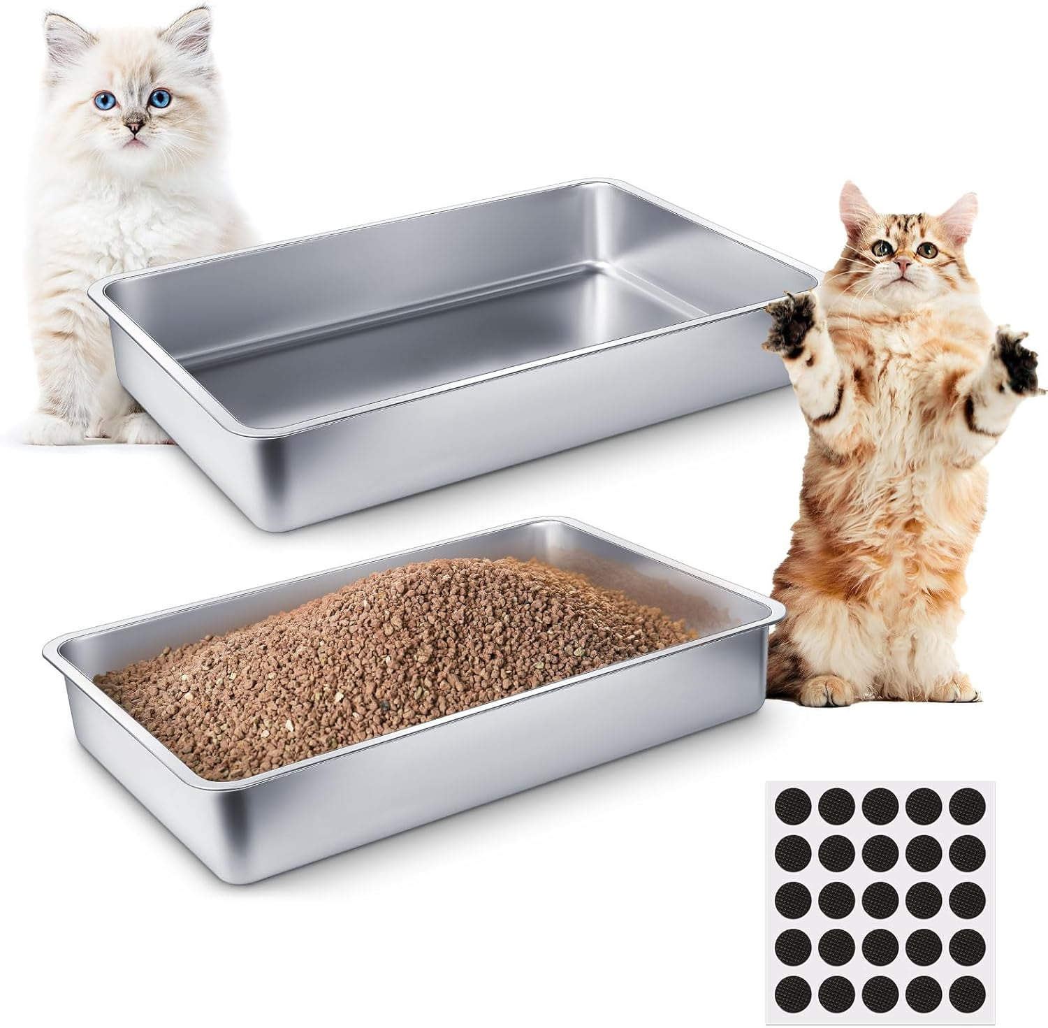 2 Pcs Stainless Steel Litter Box for Kittens Cats Elderly Cats Rust ...