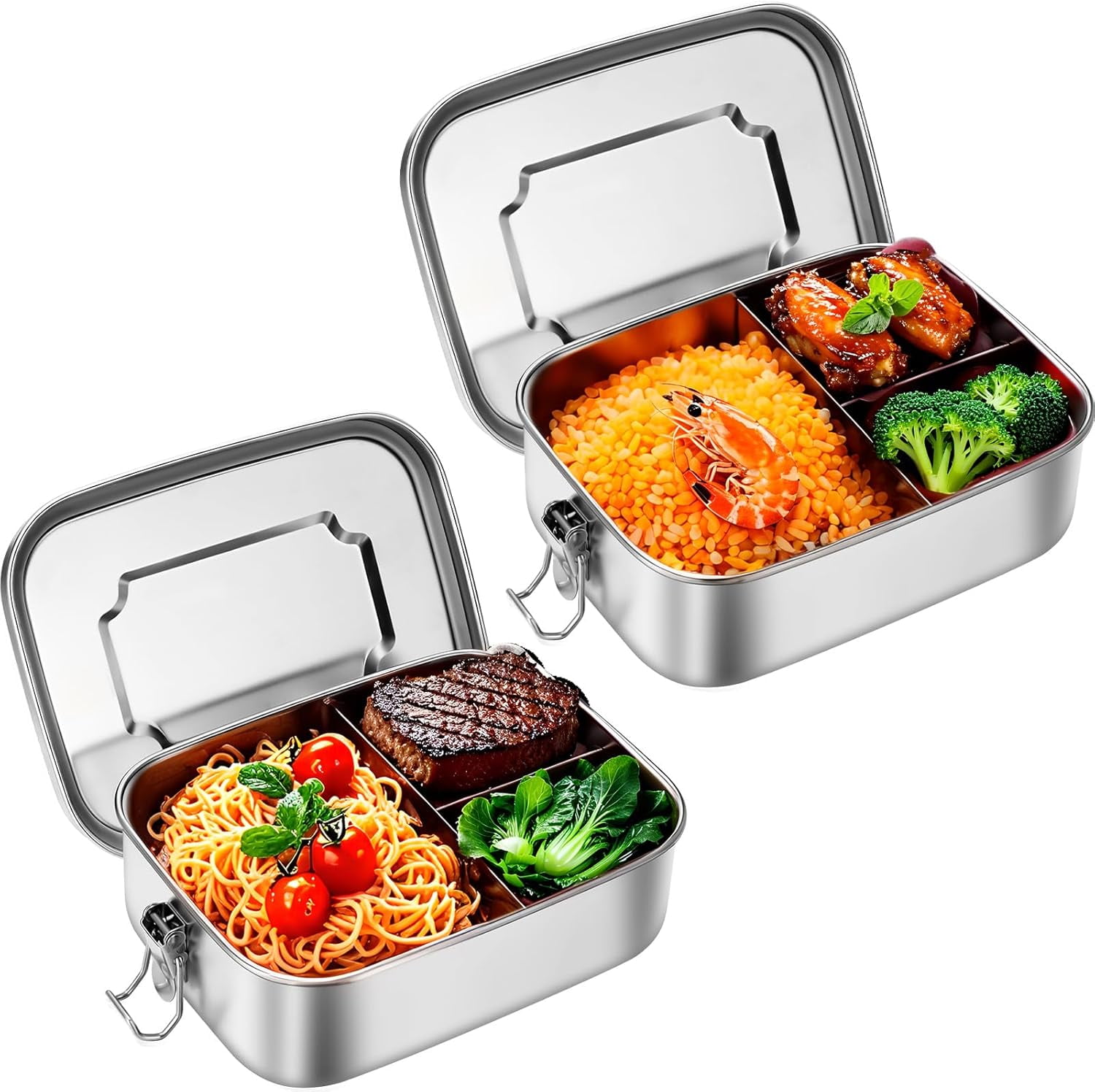 2 Pcs Stainless Steel Metal Bento 40 oz Leak Proof Metal Lunch ...