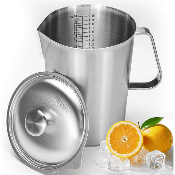 2 Pcs Stainless Steel Pitchers with Lids, 70 oz Measuring Cups with ...