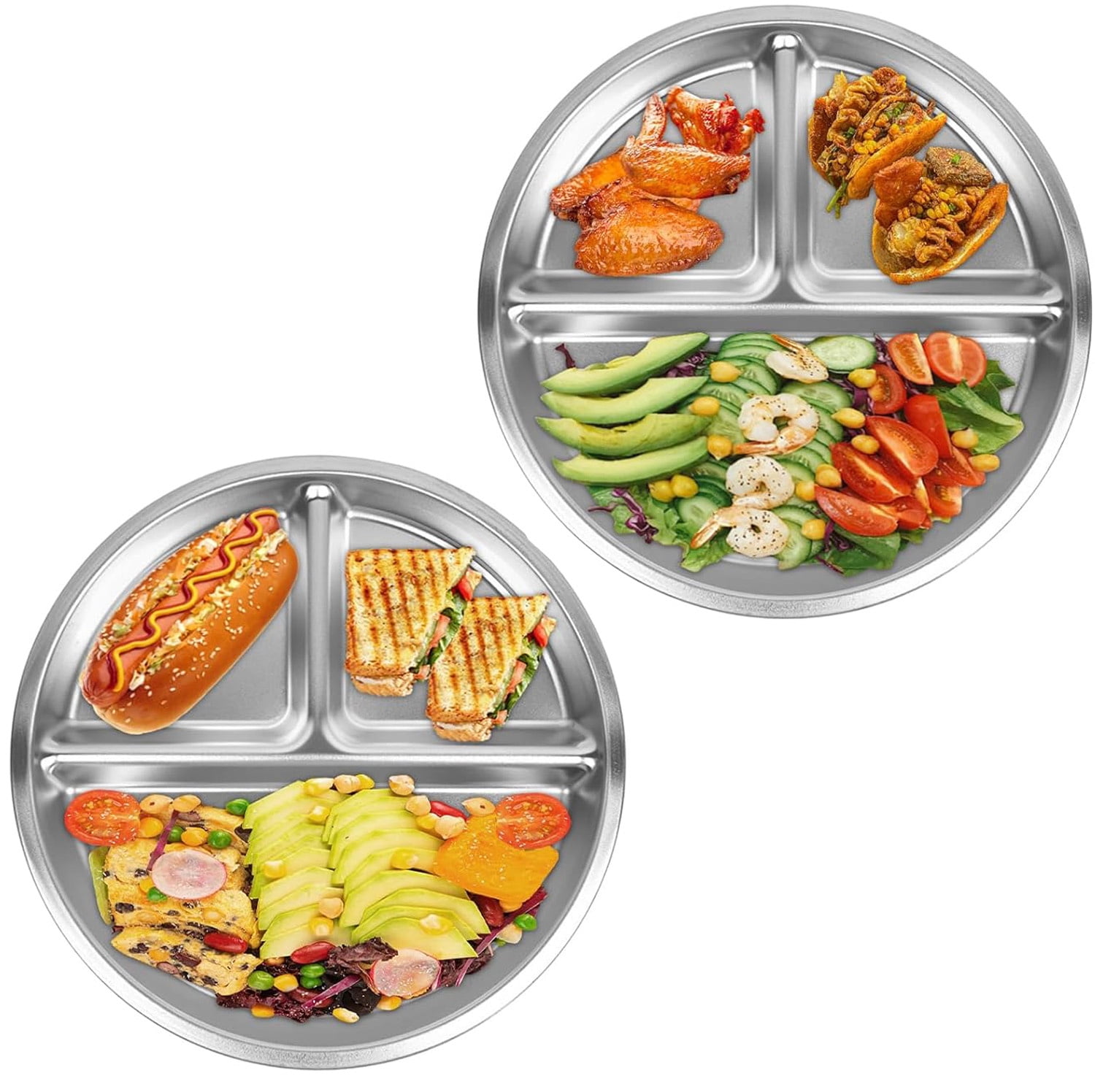 2 Pcs Stainless Steel Portion Control Plate,Happon 7.87" 3 Compartment ...