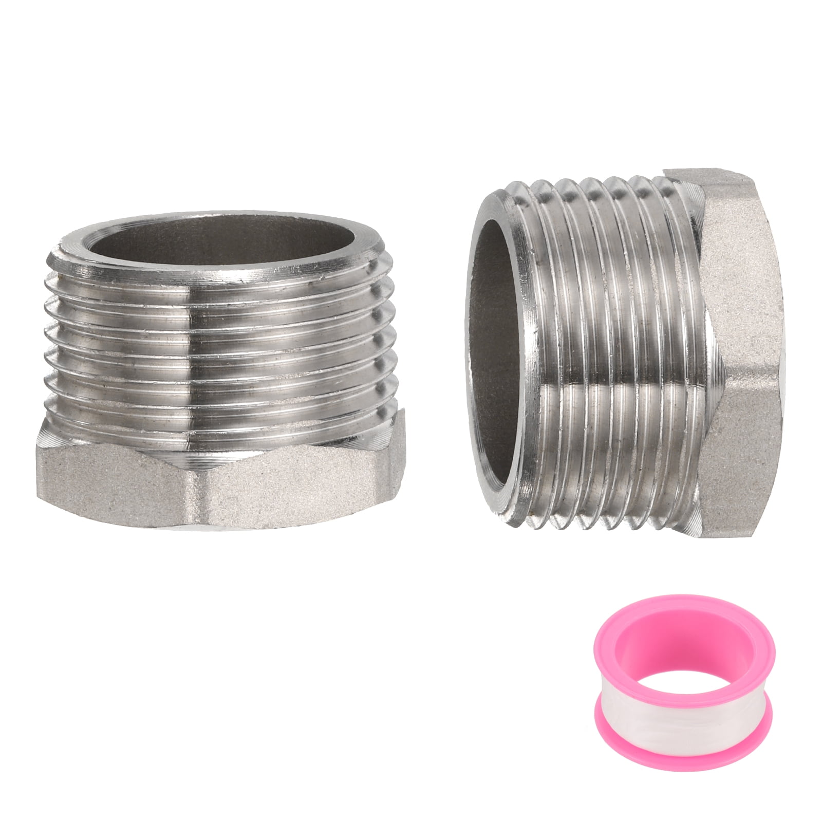 2 Pcs Stainless Steel Reducer Hex Bushing G1" Male x G1/2" Female ...