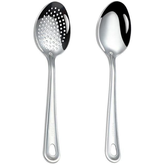 2 Pcs Stainless Steel Serving Spoon Ergonomic Utensils Spoons Metal ...