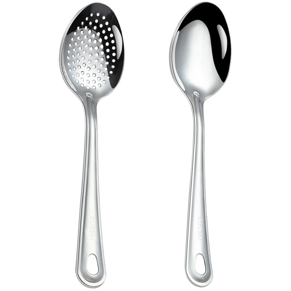 2 Pcs Stainless Steel Serving Spoon Soup Spoons Dinner Slotted Utensils ...