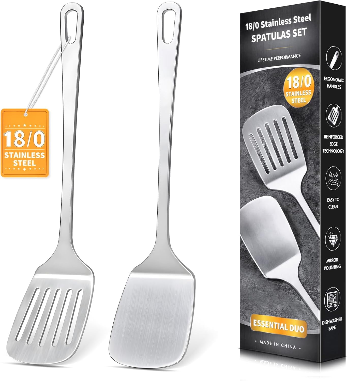 2 Pcs Stainless Steel Spatulas Set, Metal Spatula Solid & Slotted ...