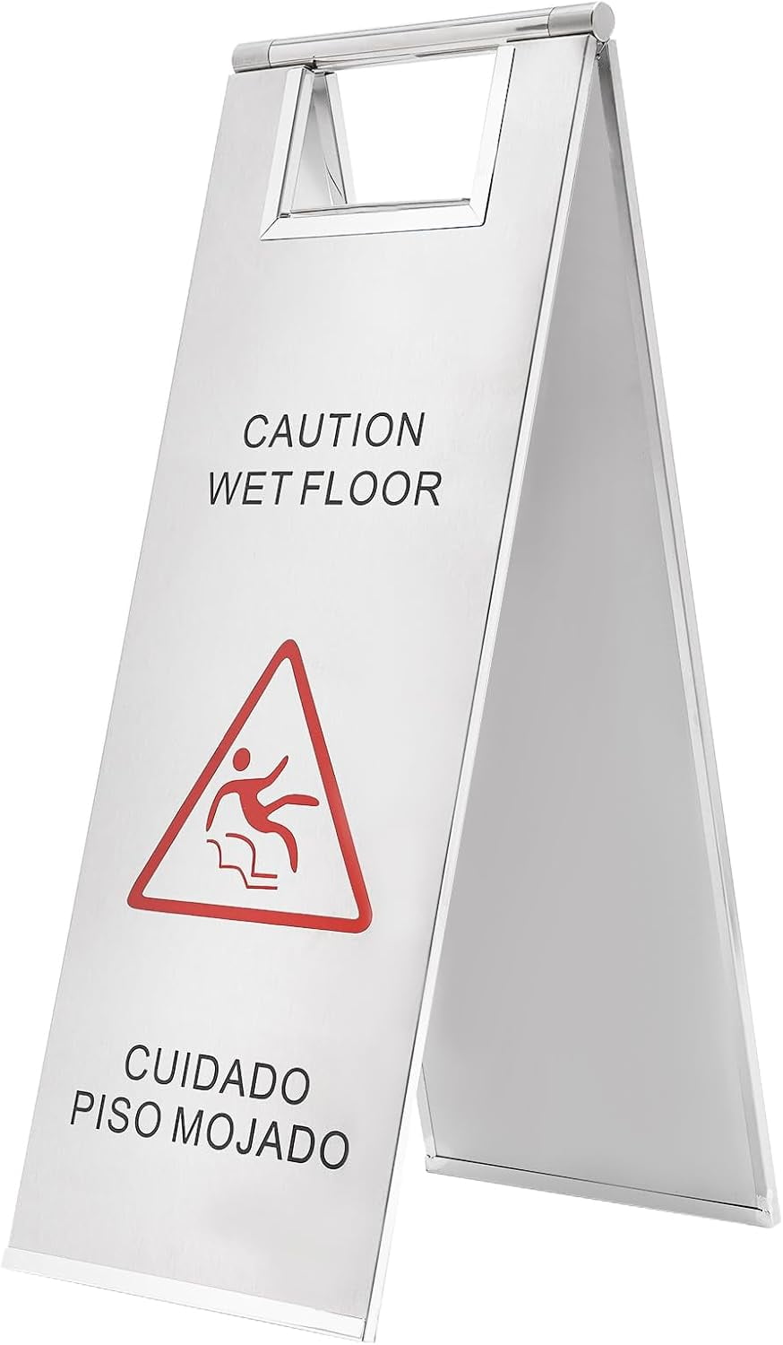 2 Pcs Stainless Steel Wet Floor Sign, 24in Double-sided Fold-Out ...