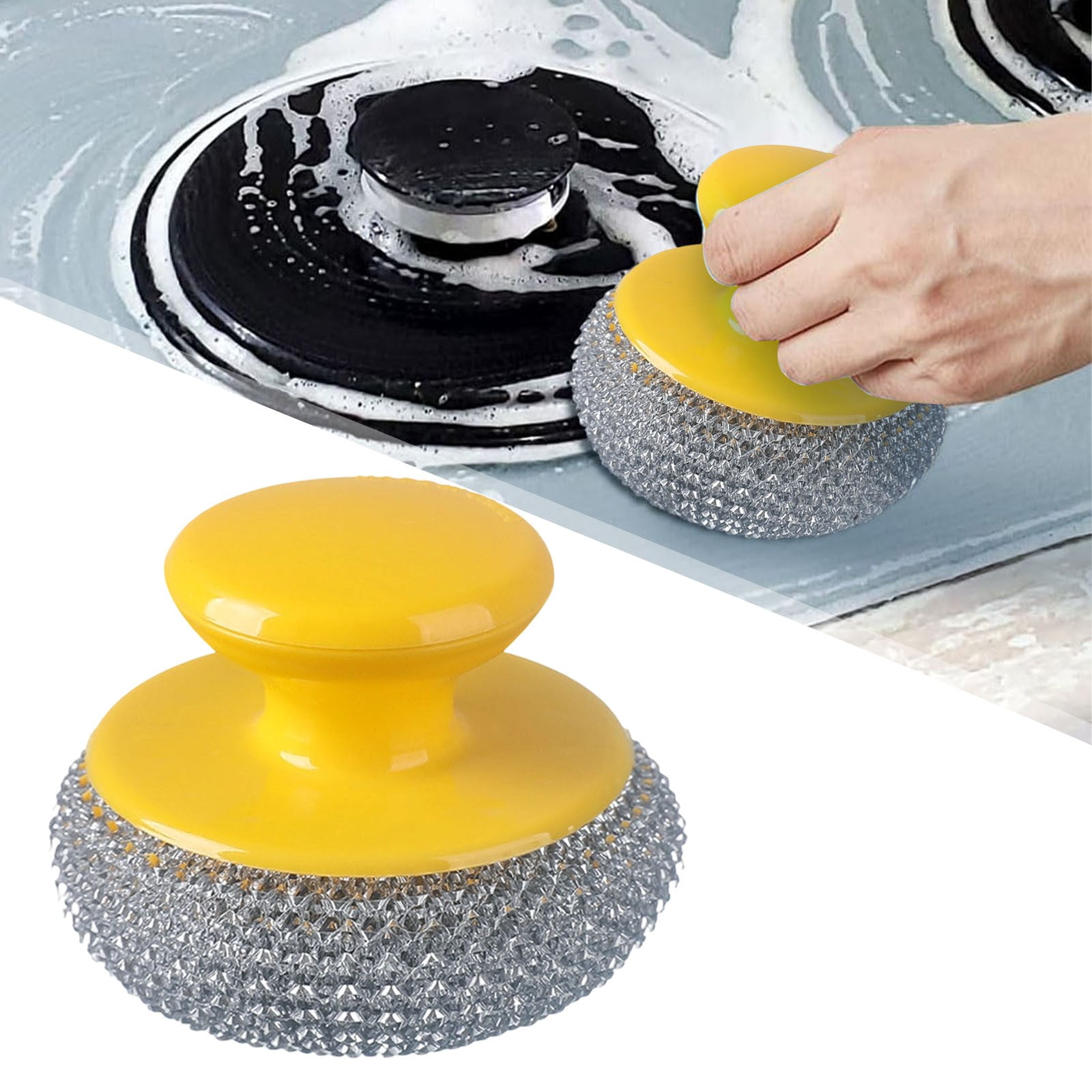 2 Pcs Stainless Steel Wool Scrubber with Handle, Heavy Duty Pot ...