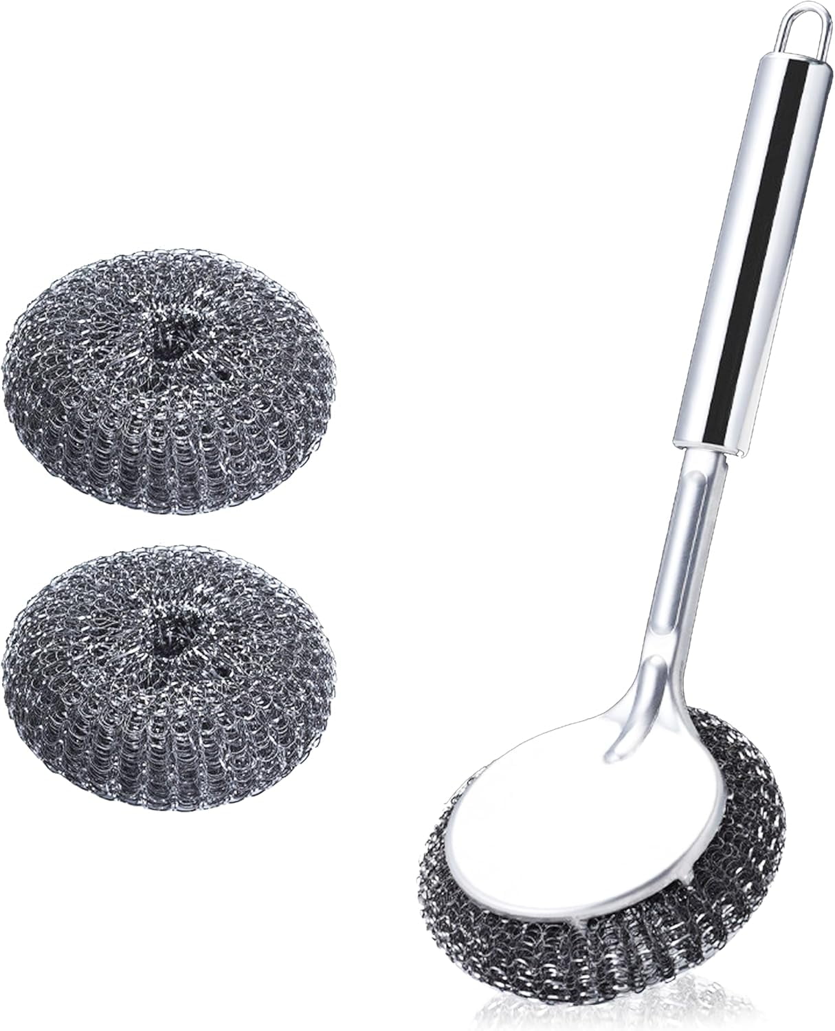 2 Pcs Steel Wool Scrubber Dish Brush with Handle, Deep Cleaning Metal ...