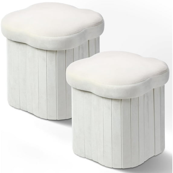 2 Pcs Storage Ottoman Flower Shaped Foot Stools Foldable Velvet Storage ...