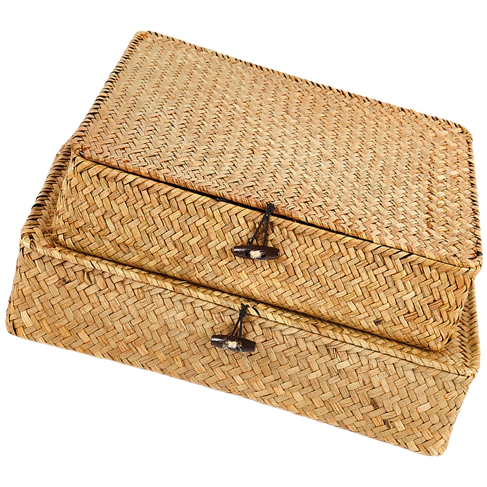2 Pcs Straw Storage Box Shelf Basket Woven Seagrass Baskets Natural ...