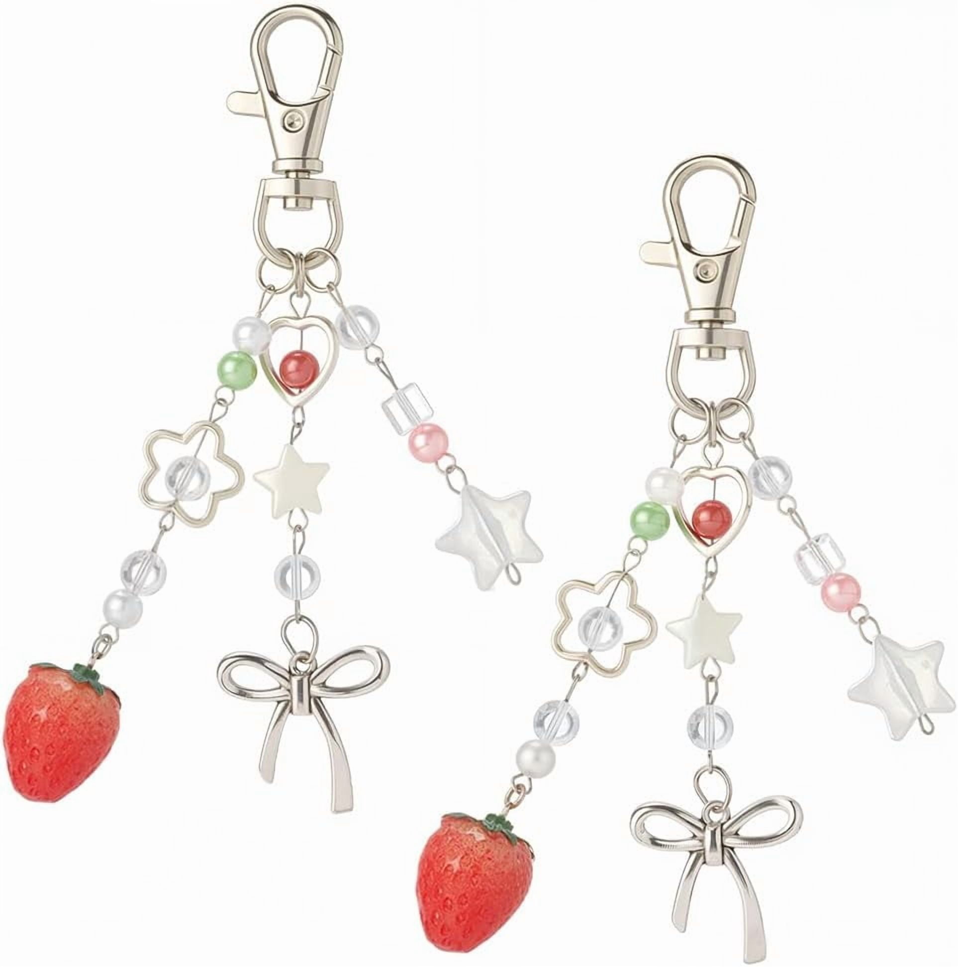 2 Pcs Strawberry Bag Charm Keychain Strawberry Key Chains Bulk Silver ...