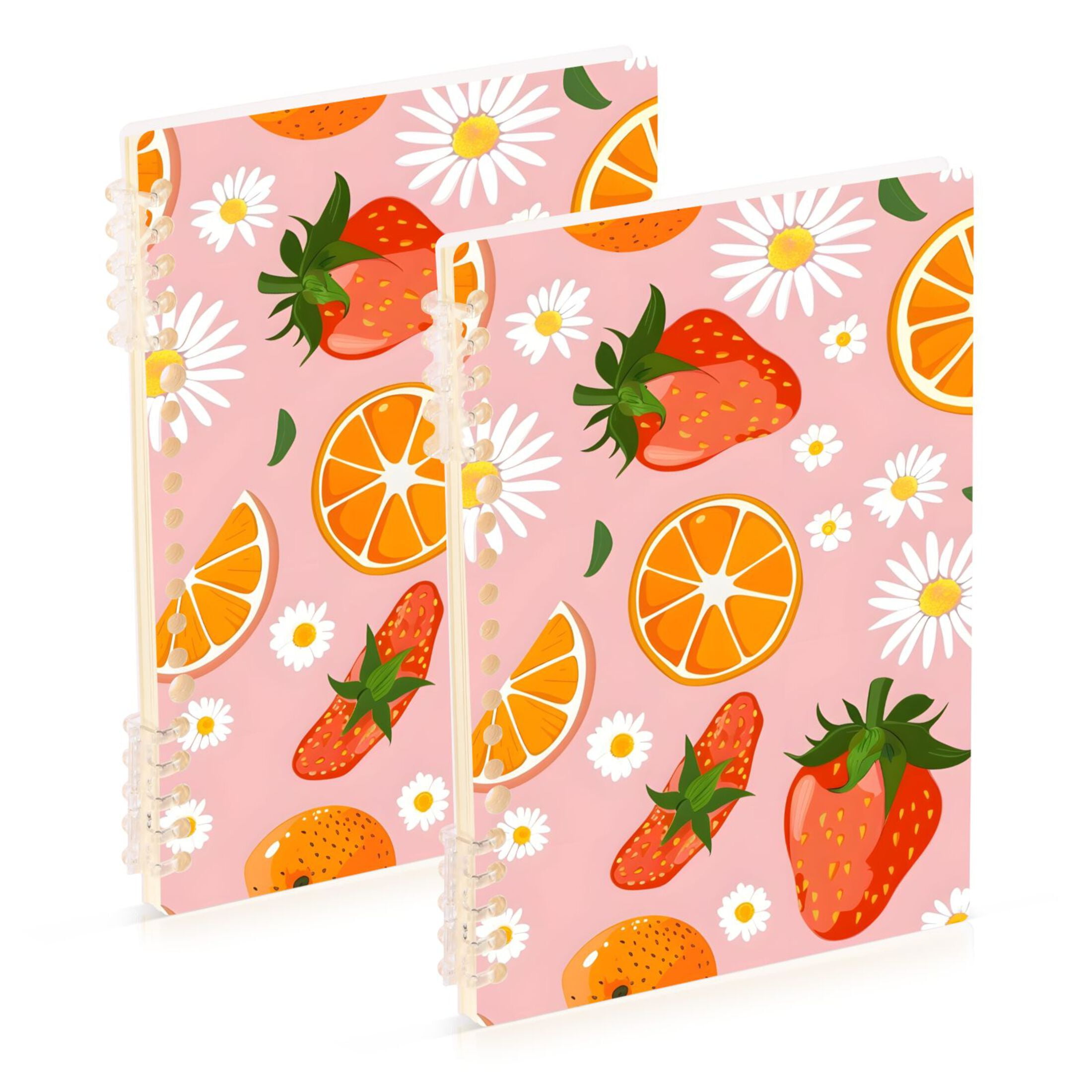 2 Pcs Strawberry Orange Daisy Flower Spiral Notebooks 60 Sheets 120 ...