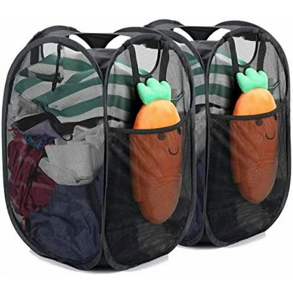 2 Pcs Strong Mesh Pop-up Laundry Hamper, Quality Pop Up Hampers for Laundry with Durable Handles ...