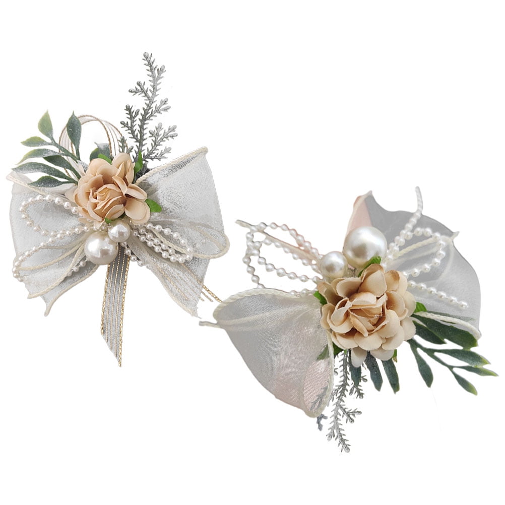 2 Pcs Style Wedding Corsage Lanyard Bridesmaid Wrist Flower Straps ...