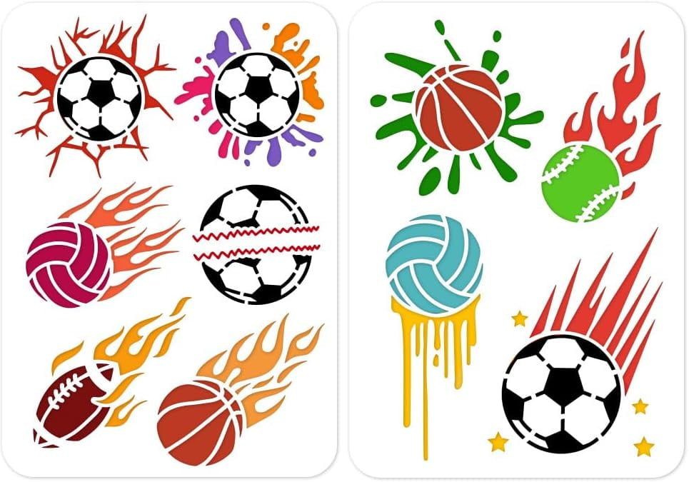 2 Pcs 2 Styles Ball Themes PET Painting Stencils Reusable Plastic ...