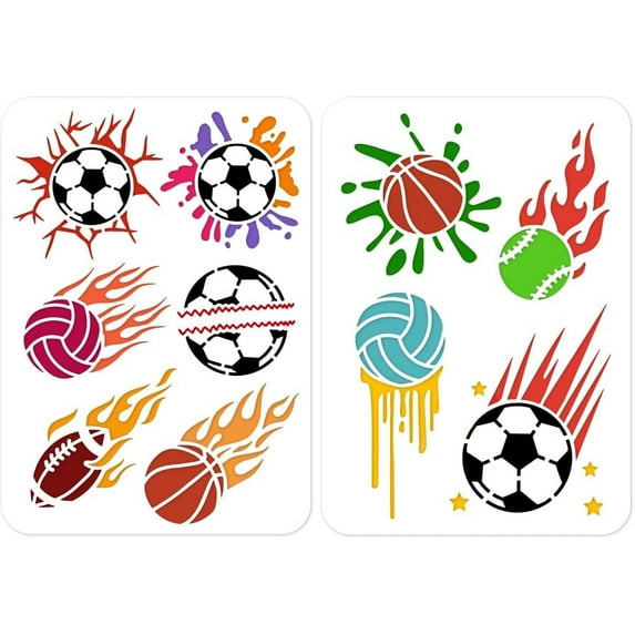 2 Pcs 2 Styles Ball Themes PET Painting Stencils Reusable Plastic ...