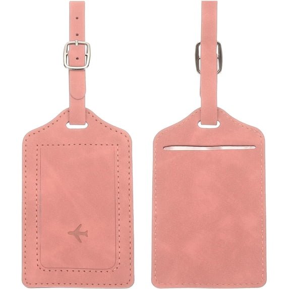 2 Pcs Suitcase Tags, Pink Leather Luggage Name Tags Travel Accessories ...