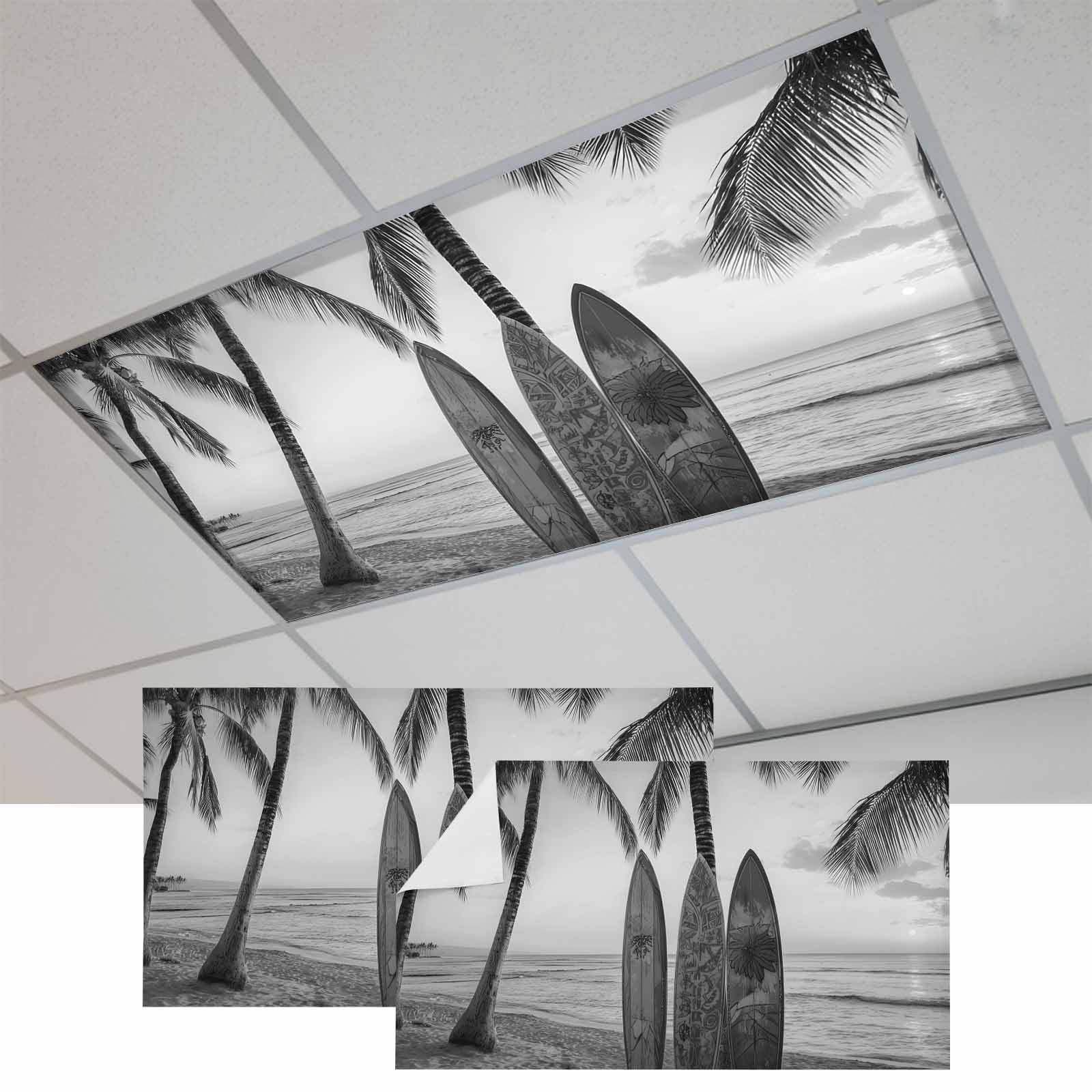 2 Pcs Summer Beach Surf Fluorescent Light Covers Palm Trees Black And ...