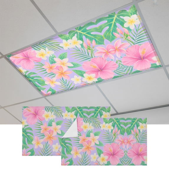 2 Pcs Summer Pink Floral Fluorescent Light Covers Tropical Country ...