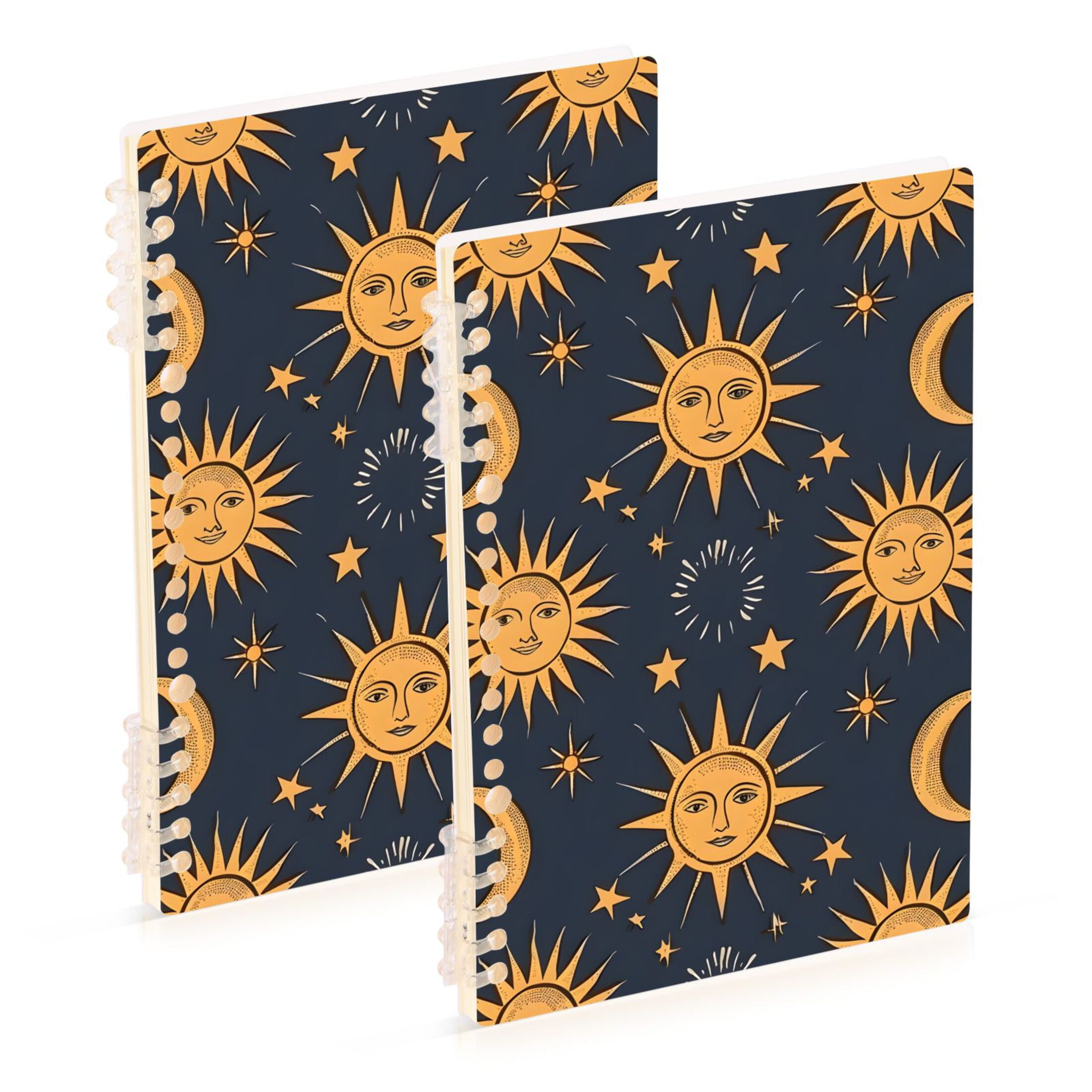 2 Pcs Sun Faces and Moon Spiral Notebooks 60 Sheets 120 Pages A5 Journal Notepad 8.3x5.7 Inch ...