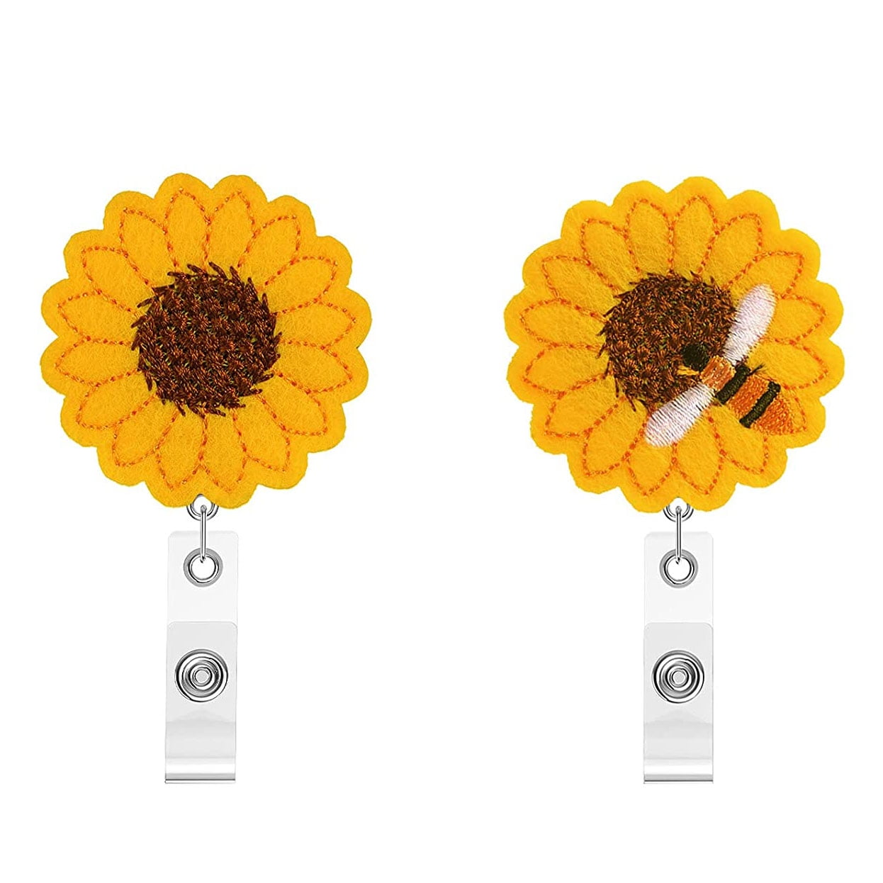2 Pcs Sunflower Badge Reels Retractable Nurse Badge Holder Cute Felt ...