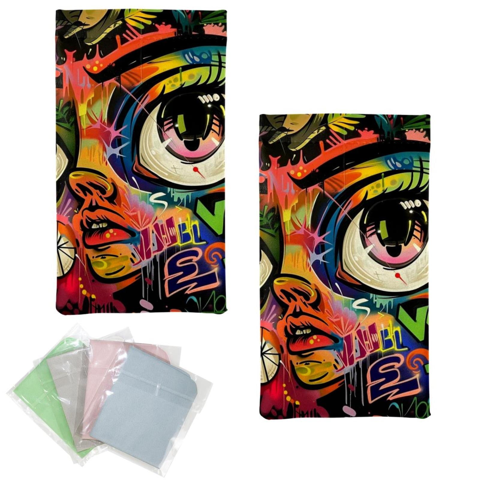 2 Pcs Sunglass Case With Girl Of Art Soft Leather Portable Squeeze Top Waterproof Eyeglass