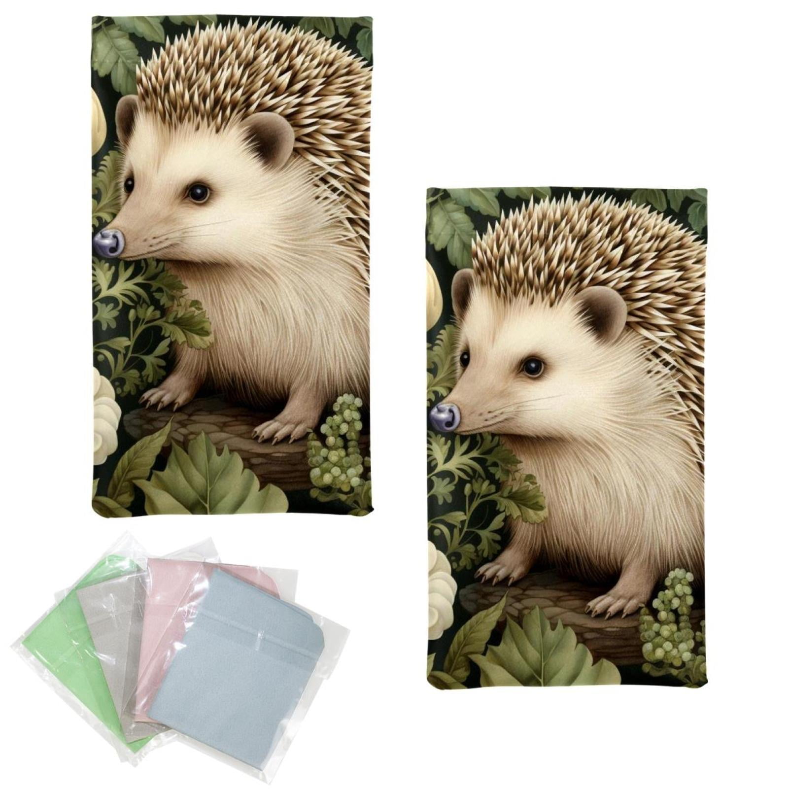 2 Pcs Sunglass Case With White Flowers Hedgehog Soft Leather Portable Squeeze Top Waterproof