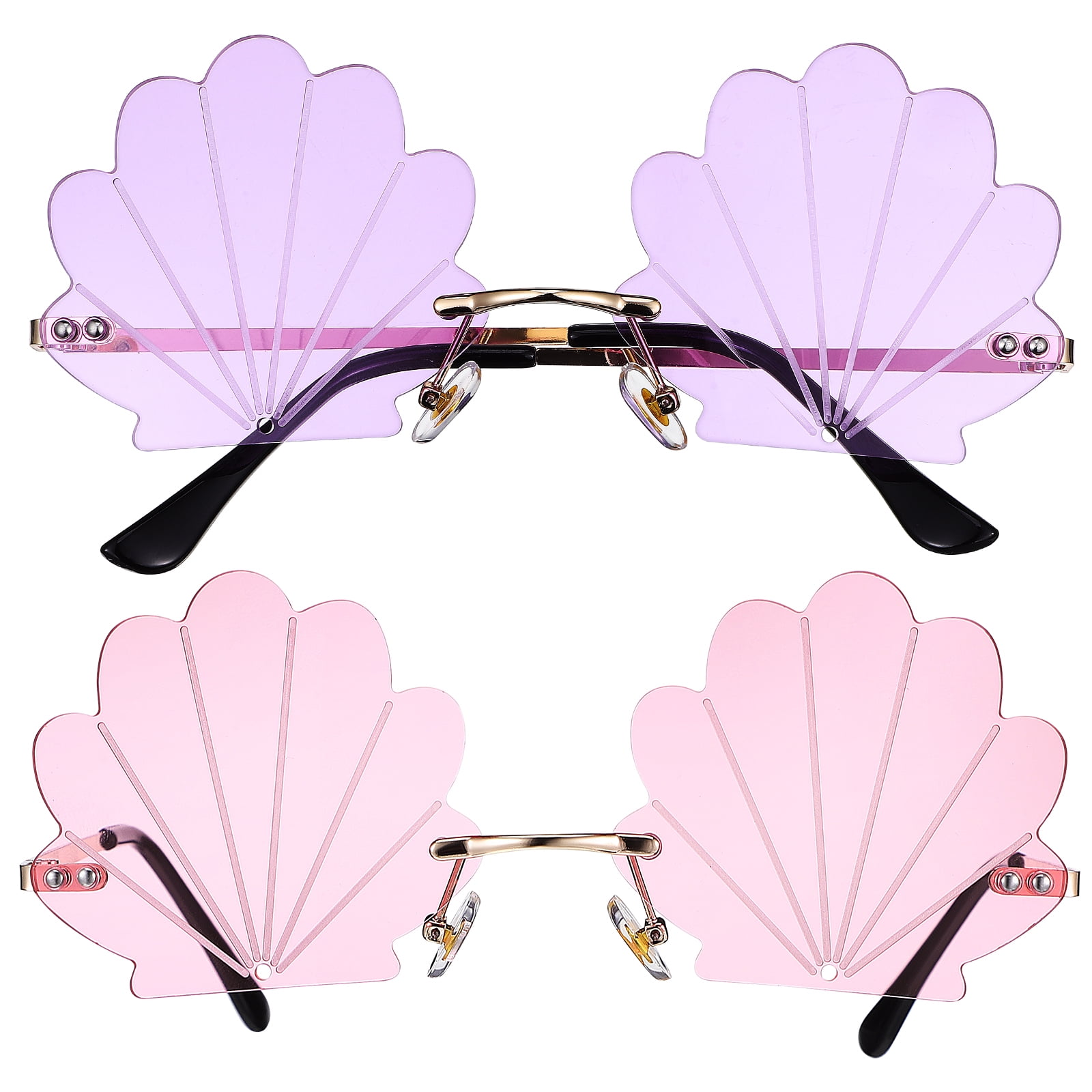 2 Pcs Sunglasses Rimless Shell Gold Frame Pink Flakes Purple - Walmart.com
