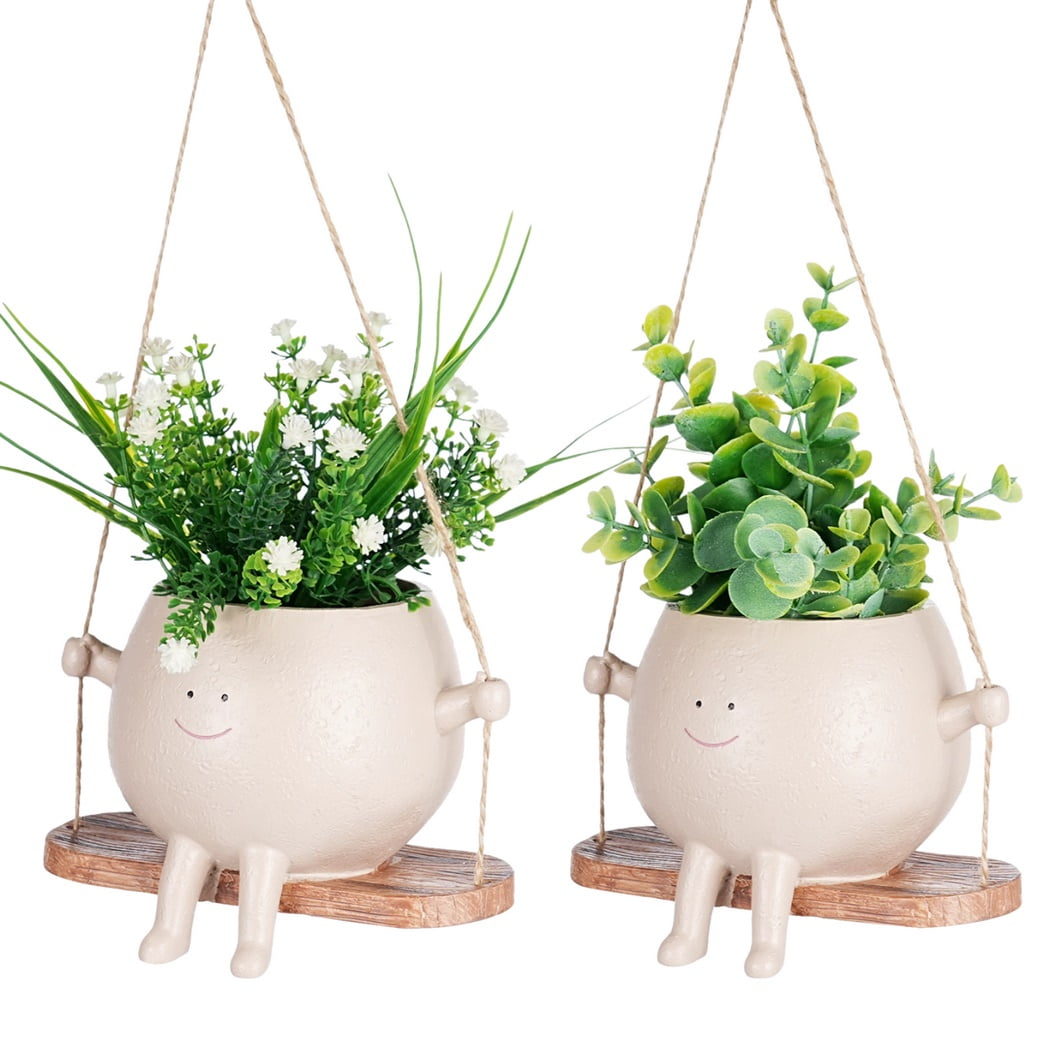 2 Pcs Swing Face Planter Pot Swing Flowers Pot Cute Hanging Swing ...