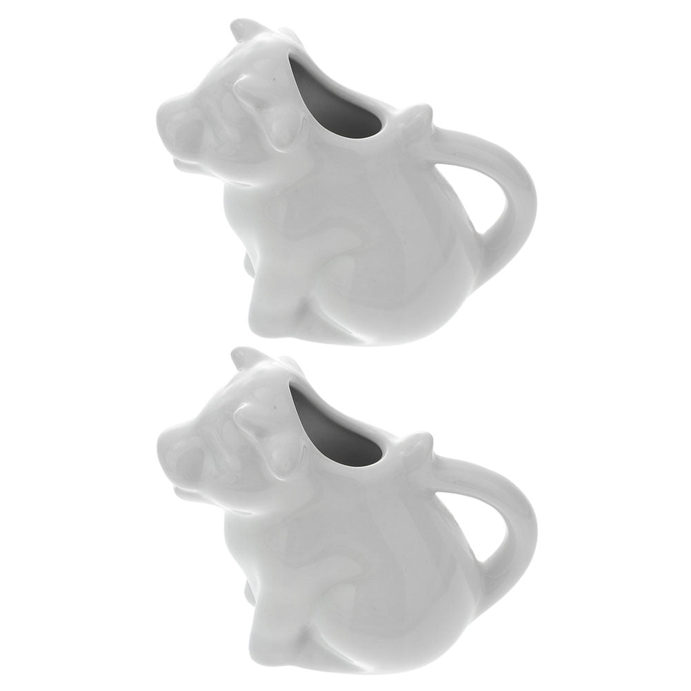 2 Pcs Syrup Milk Frothing Jug Creamer With Handle Ceramic Small Milk Jug Mini Little Cream White