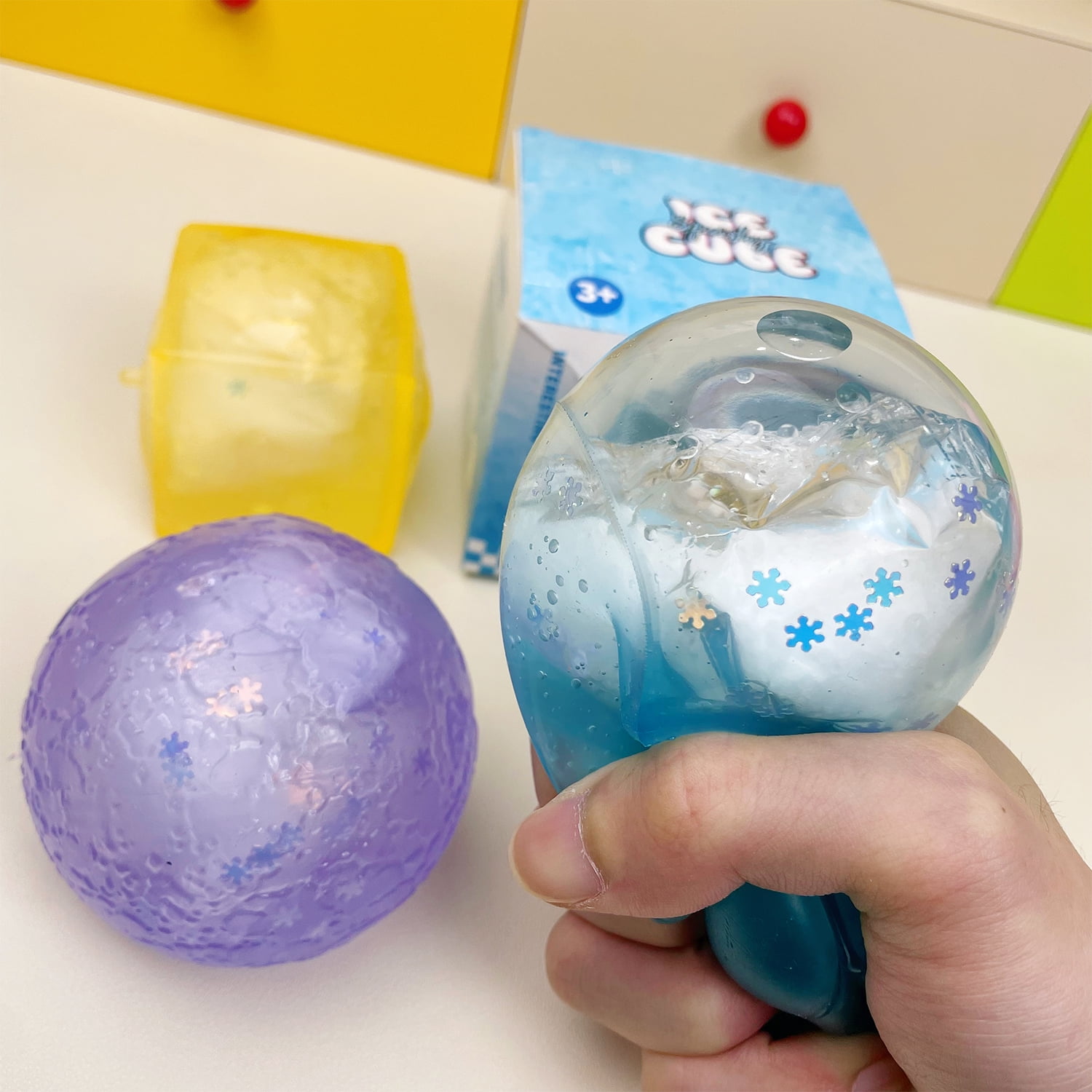 [2 Pcs] TJS Summer Amazing toy Sparkling Squeeze Ice Ball Cube, Sensory ...