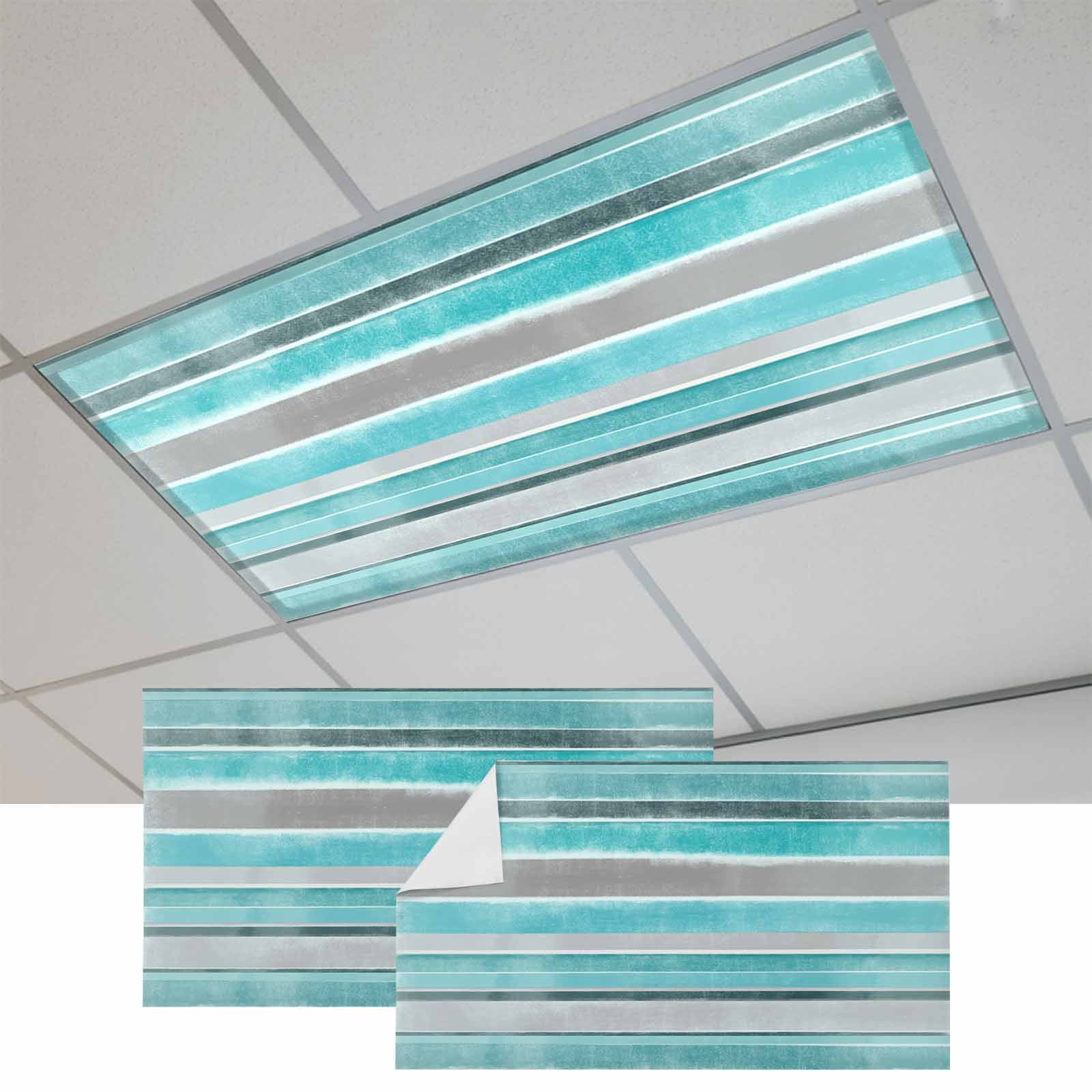 2 Pcs Teal Stripes Fluorescent Light Covers Watercolor Northern Europe ...