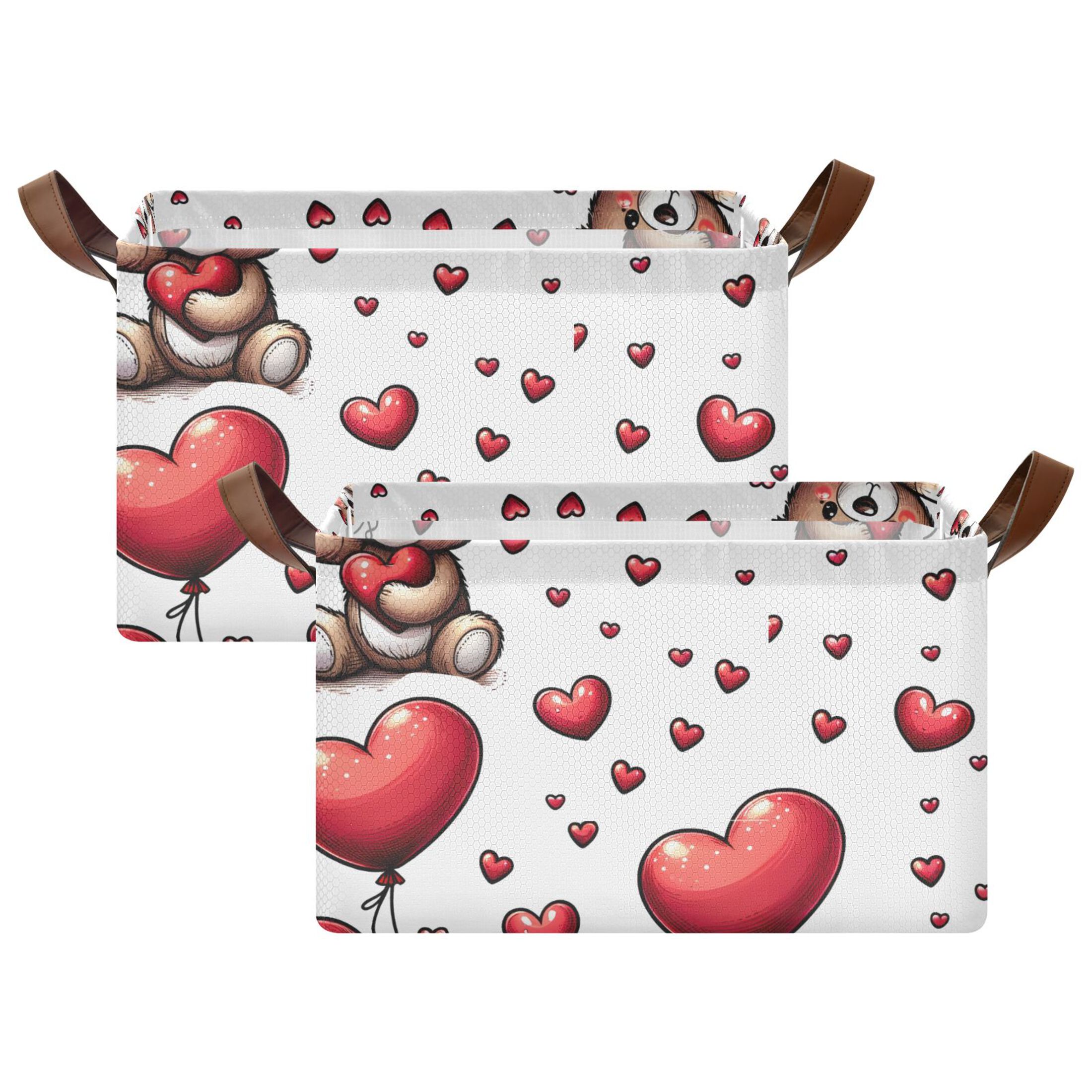 2 Pcs Teddy Bear with Heart Balloon Collapsible Storage Bins Fabric ...