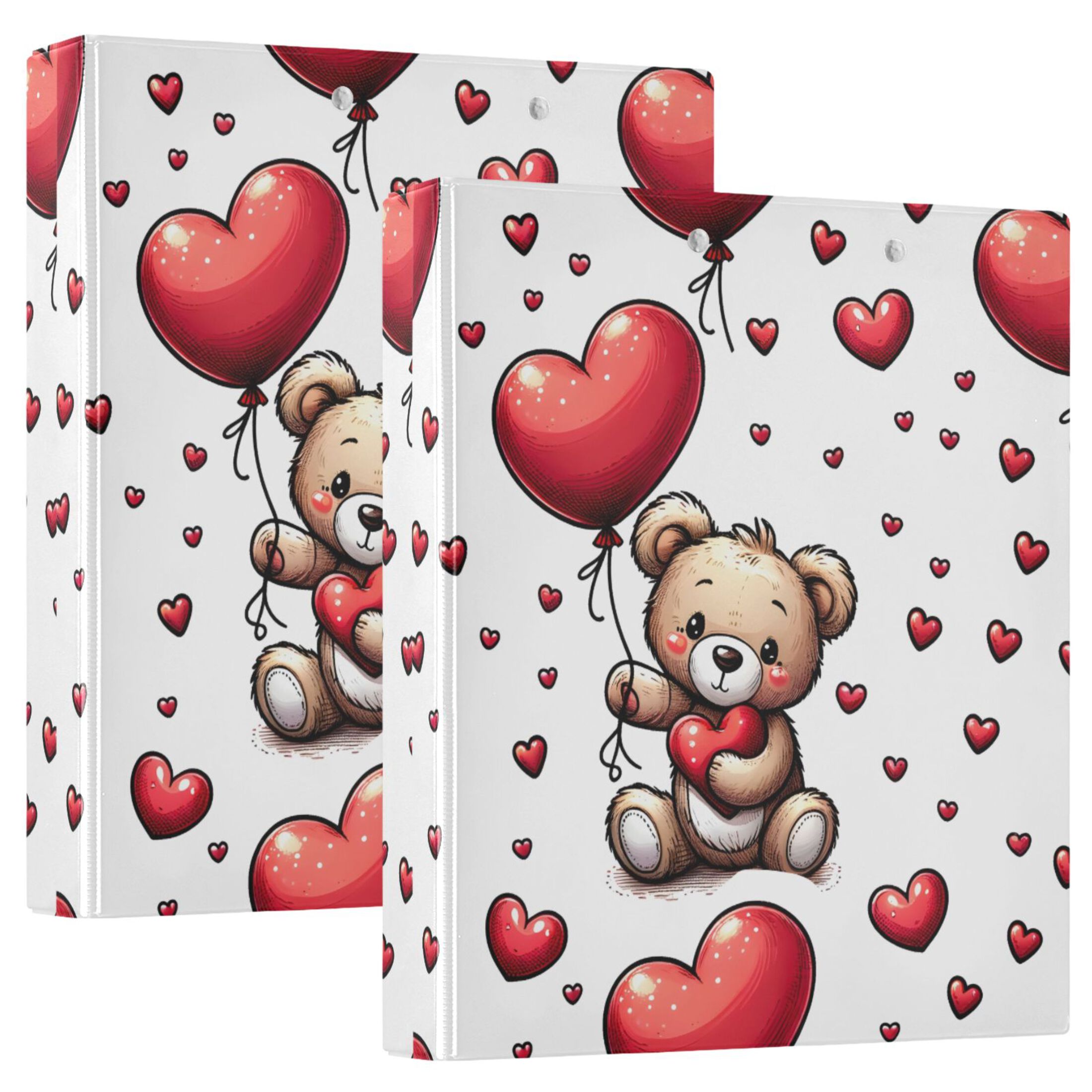 2 Pcs Teddy Bear with Heart Balloon Hardcover 3 Ring Binder 1.5” Round ...