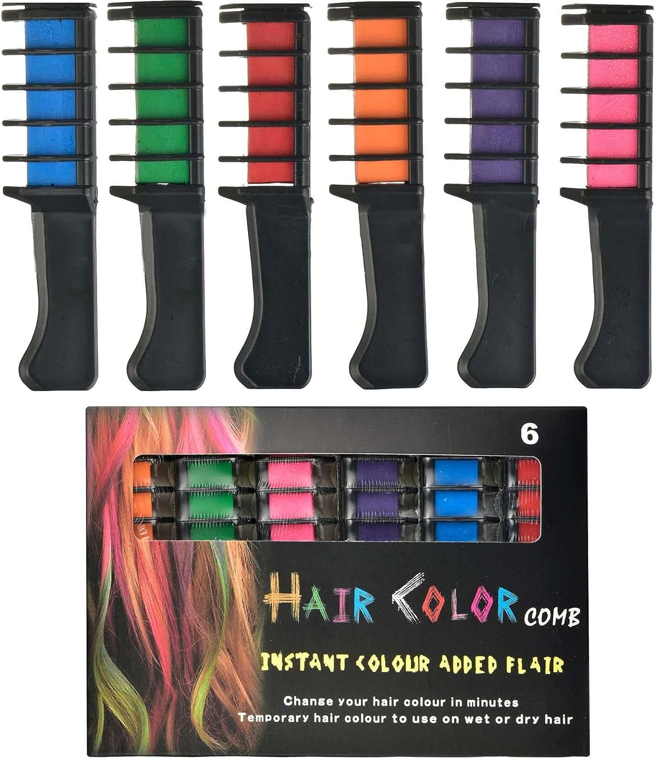 2 Pcs Temporary Hair Dye | 6 Pcs Temporary Bright Hair Color Dye for ...