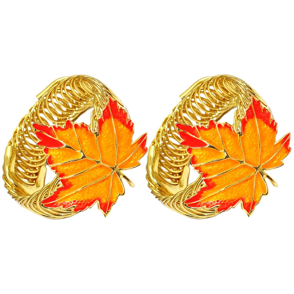 2 Pcs Thanksgiving Orange Maple Leaf Curtain Buckle Metal Spring Tie ...